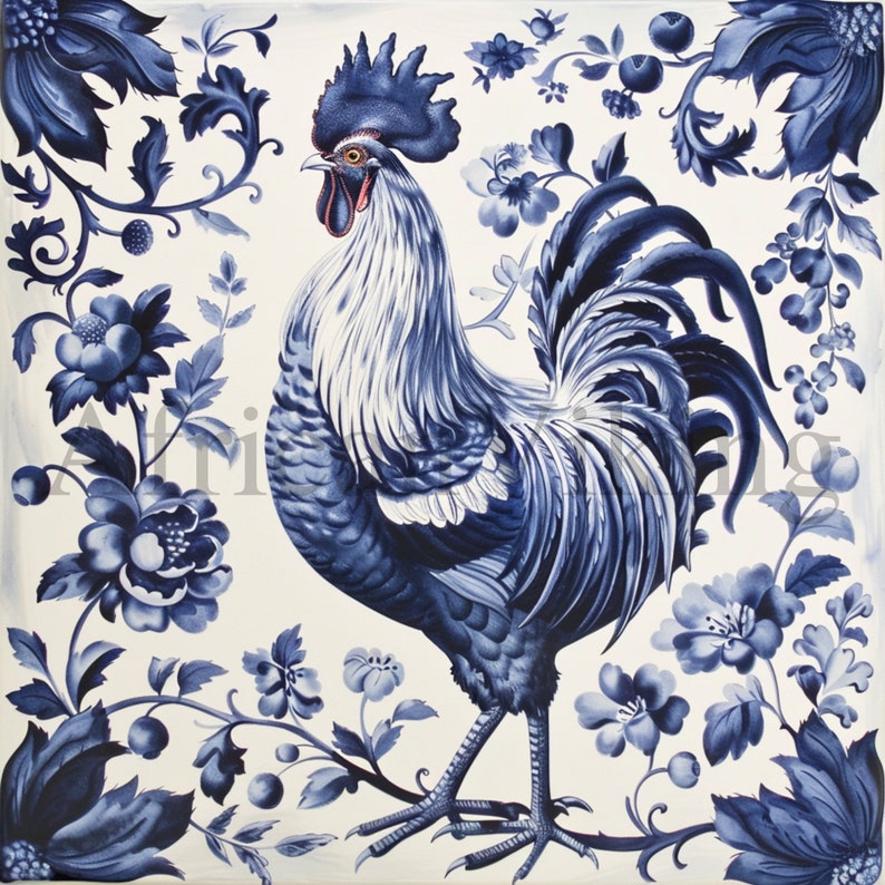 Blue Delft Rooster Clipart 10 High Quality Jpgs Digital Download ...