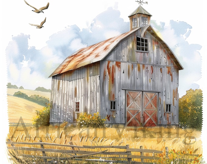 Red Barn in Fall Watercolor Painting Wall Art - Etsy