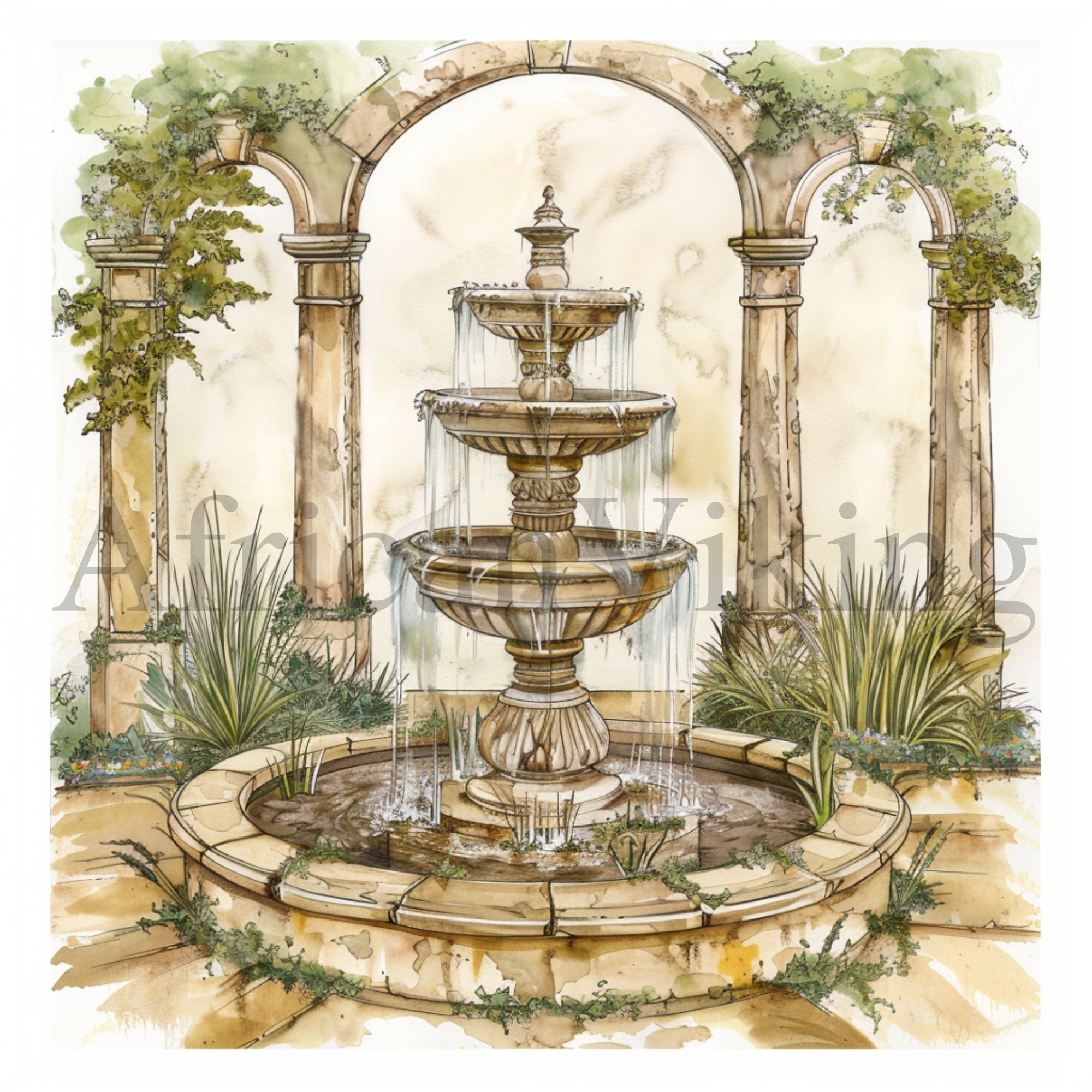 Cloister Fountains Clipart 10 High Quality Jpgs Digital Download ...