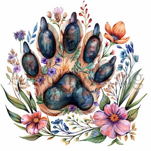 Floral Paw Prints Clipart | 10 High Quality Jpgs | Digital Download ...