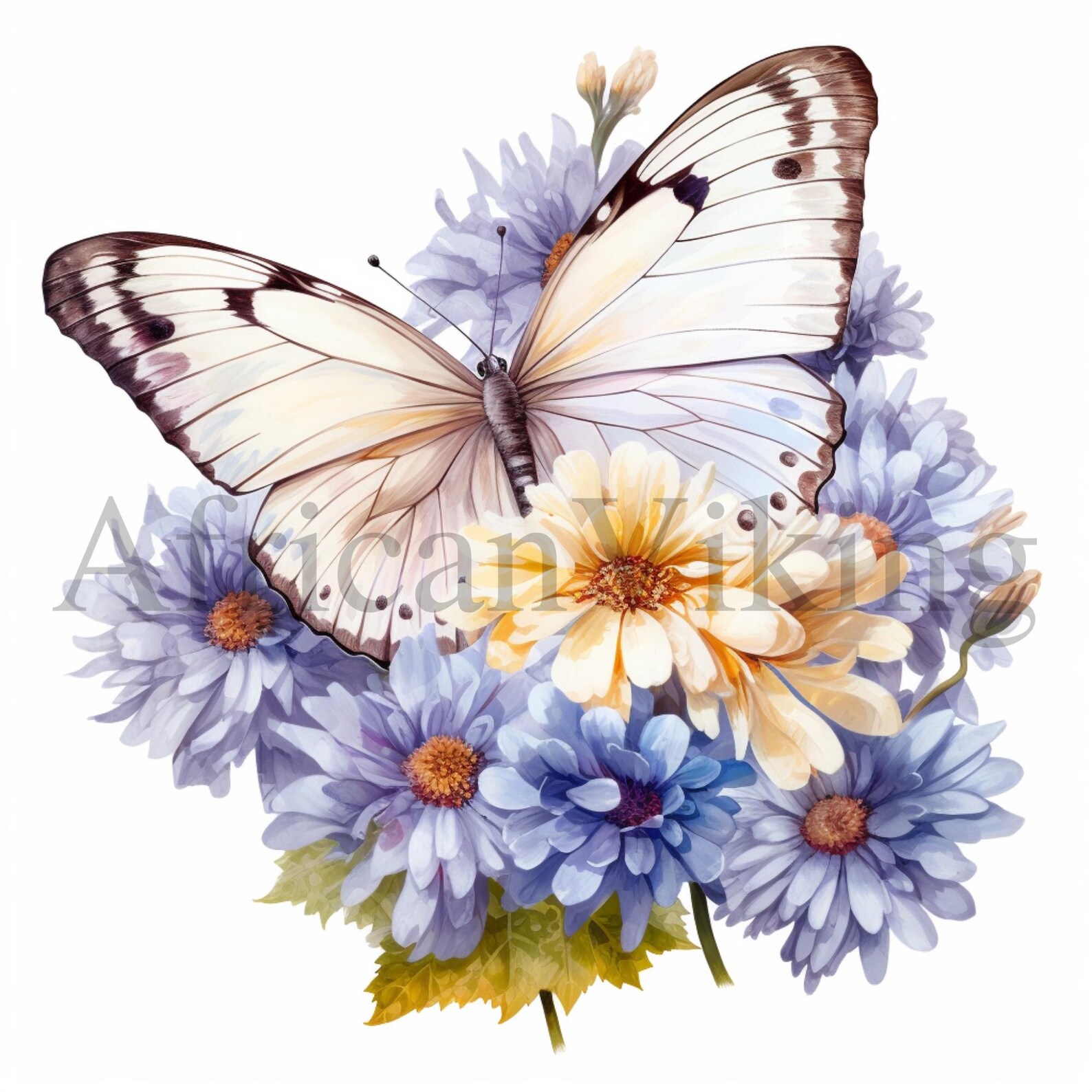 Butterfly on Big Flower Clipart | 10 High Quality Jpgs | Instant ...