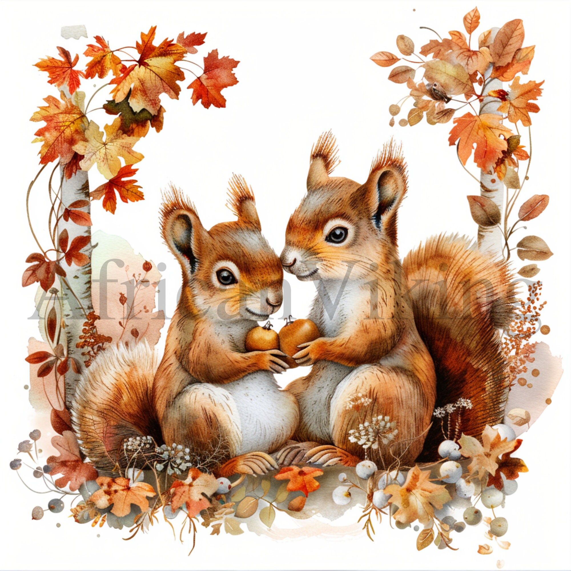 Watercolor Squirrels Clipart | Fall Nursery Art (digital Download) - Etsy