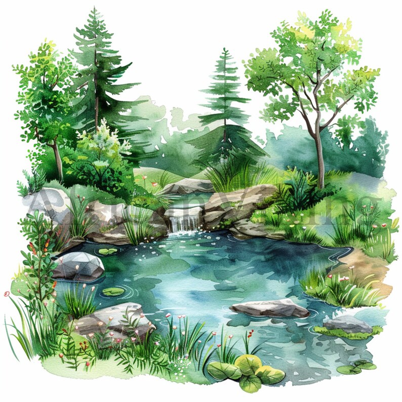 Watercolor Pond Clipart 10 High Quality Jpgs Digital Download Nature ...