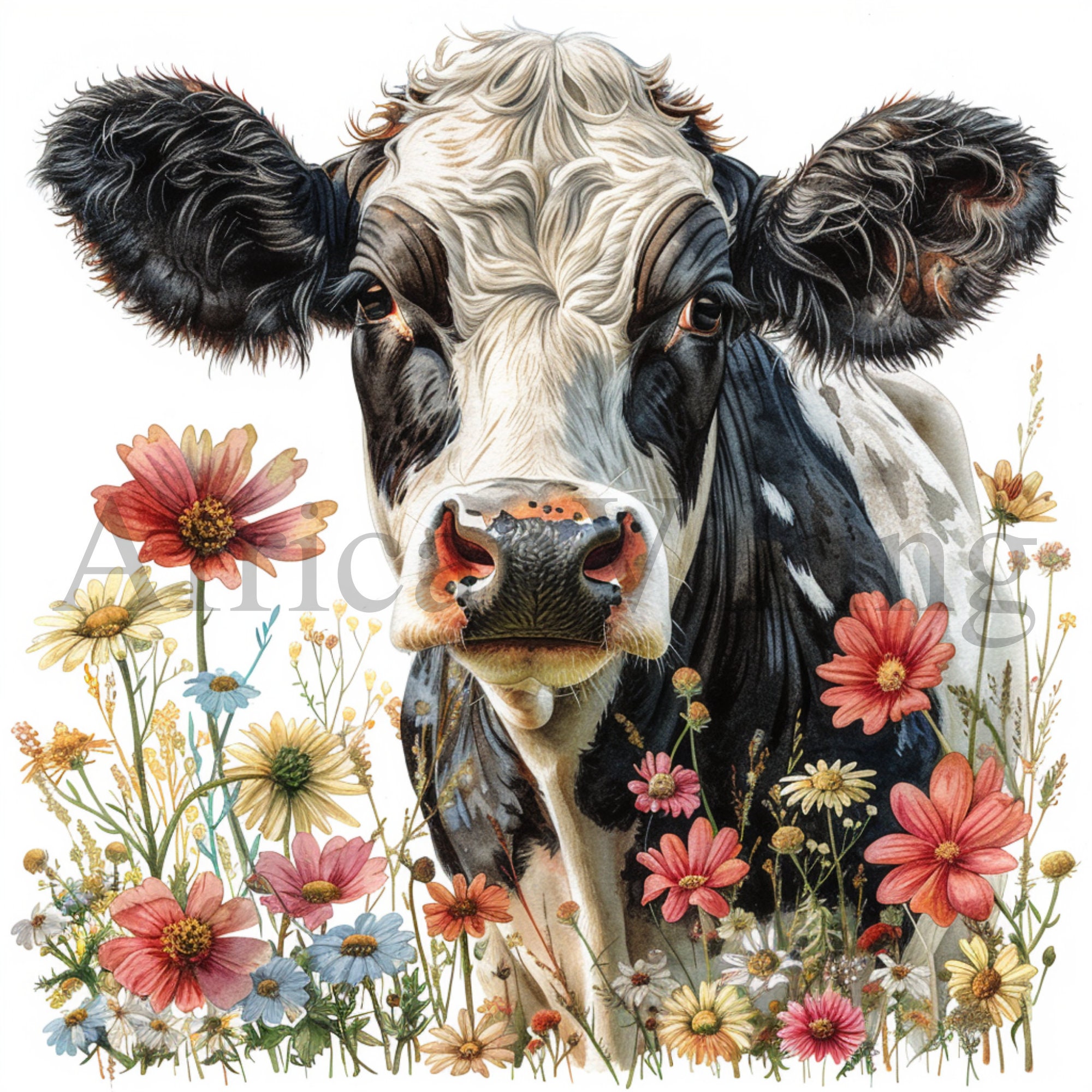 Cow and Flowers Watercolor Clipart: Nursery Art (digital Download) - Etsy