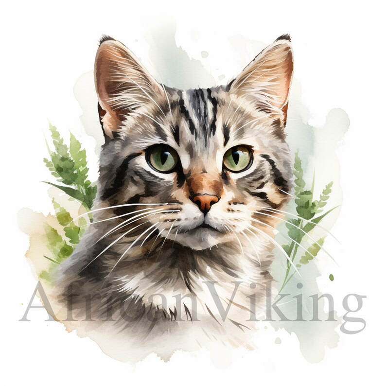Watercolor Tabby Cat Clipart 10 High Quality Jpgs Digital Download Card ...