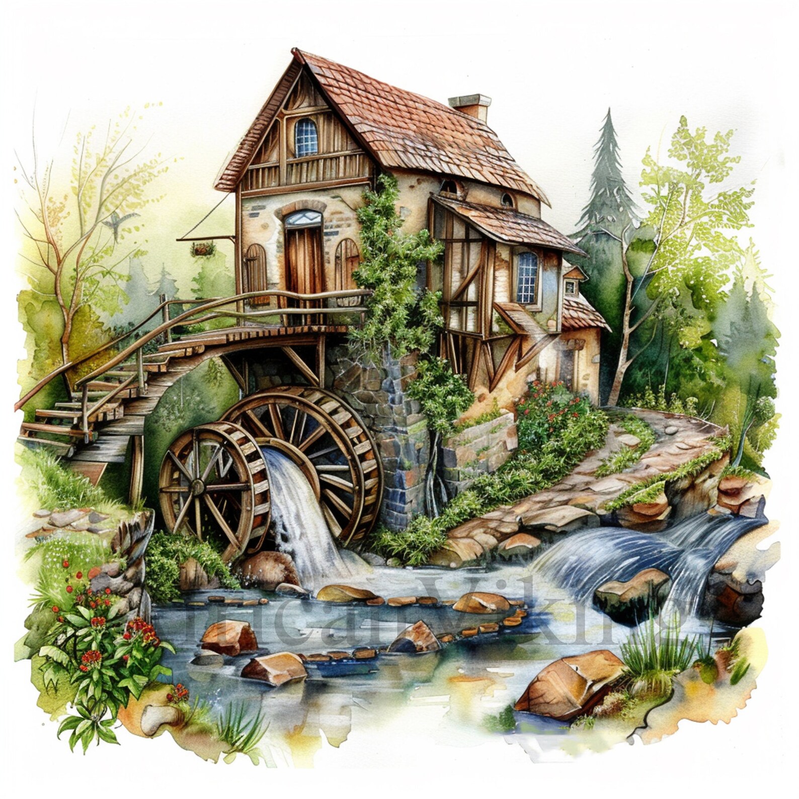 Watermill Clipart | 10 High Quality Jpgs | Instant Digital Download ...