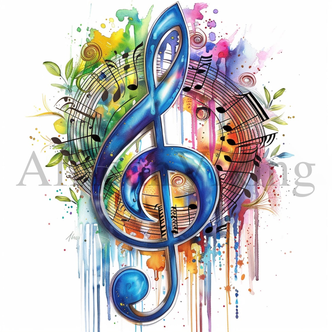 Watercolor Music Notes Clipart 10 High Quality Jpgs Digital Download ...