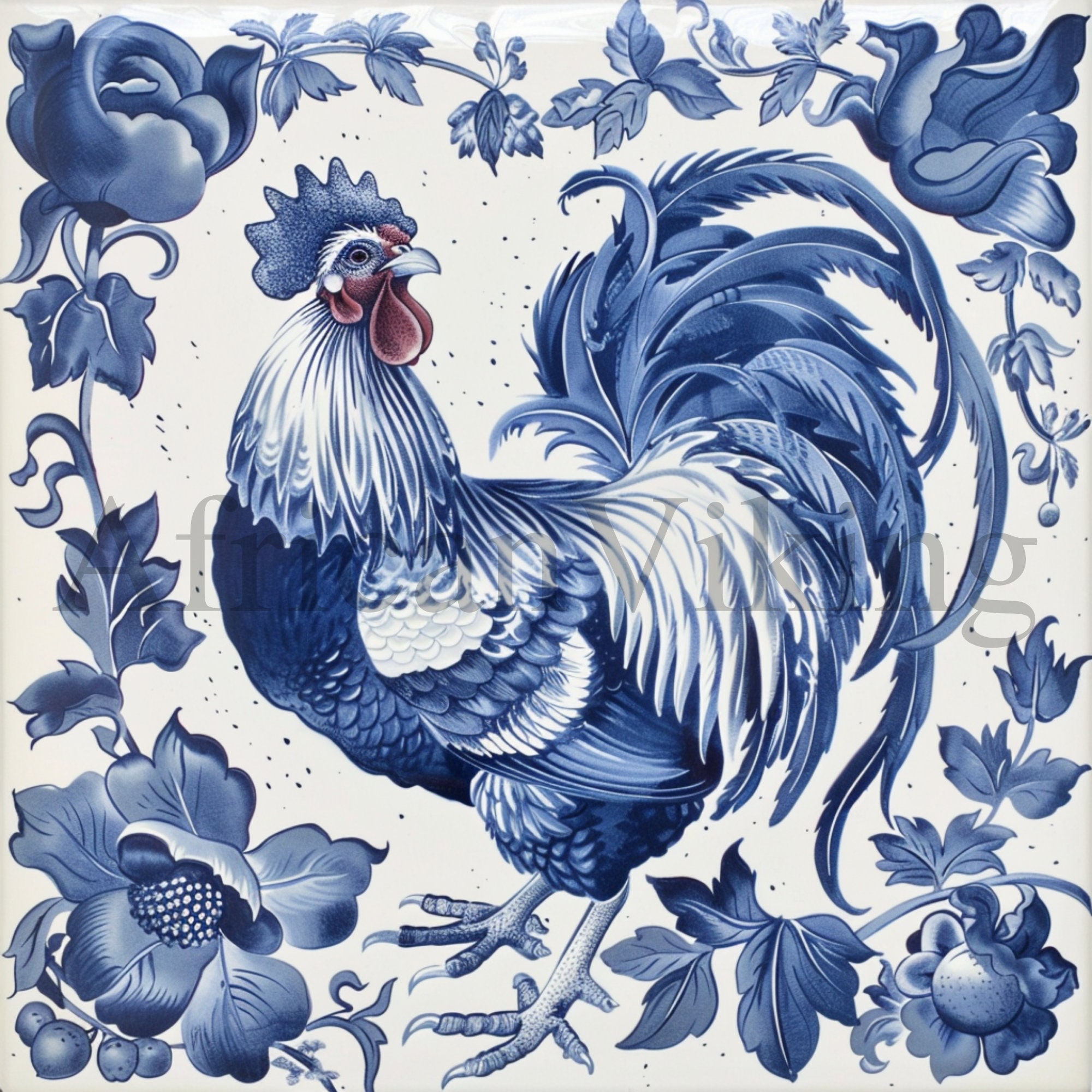 Blue Delft Rooster Clipart | 10 High Quality Jpgs | Digital Download ...