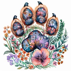 Floral Paw Prints Clipart | 10 High Quality Jpgs | Digital Download ...