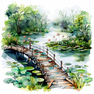 Watercolor Pond Dock Clipart | 10 High Quality Jpgs | Digital Download ...