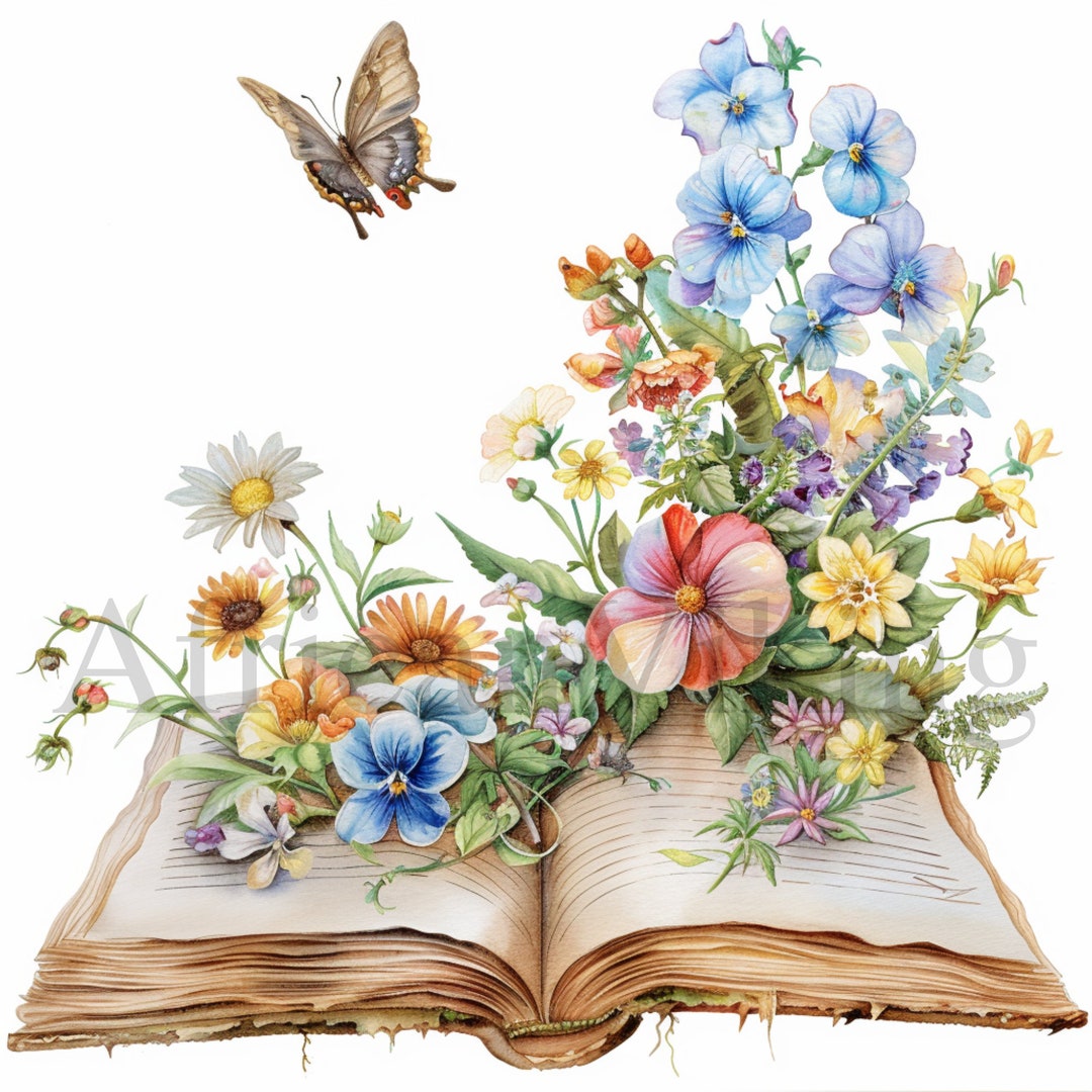 Floral Books Clipart | Watercolor Flower Book Art (digital Download) - Etsy