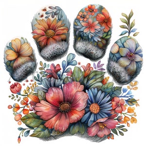 Floral Paw Prints Clipart | 10 High Quality Jpgs | Digital Download ...