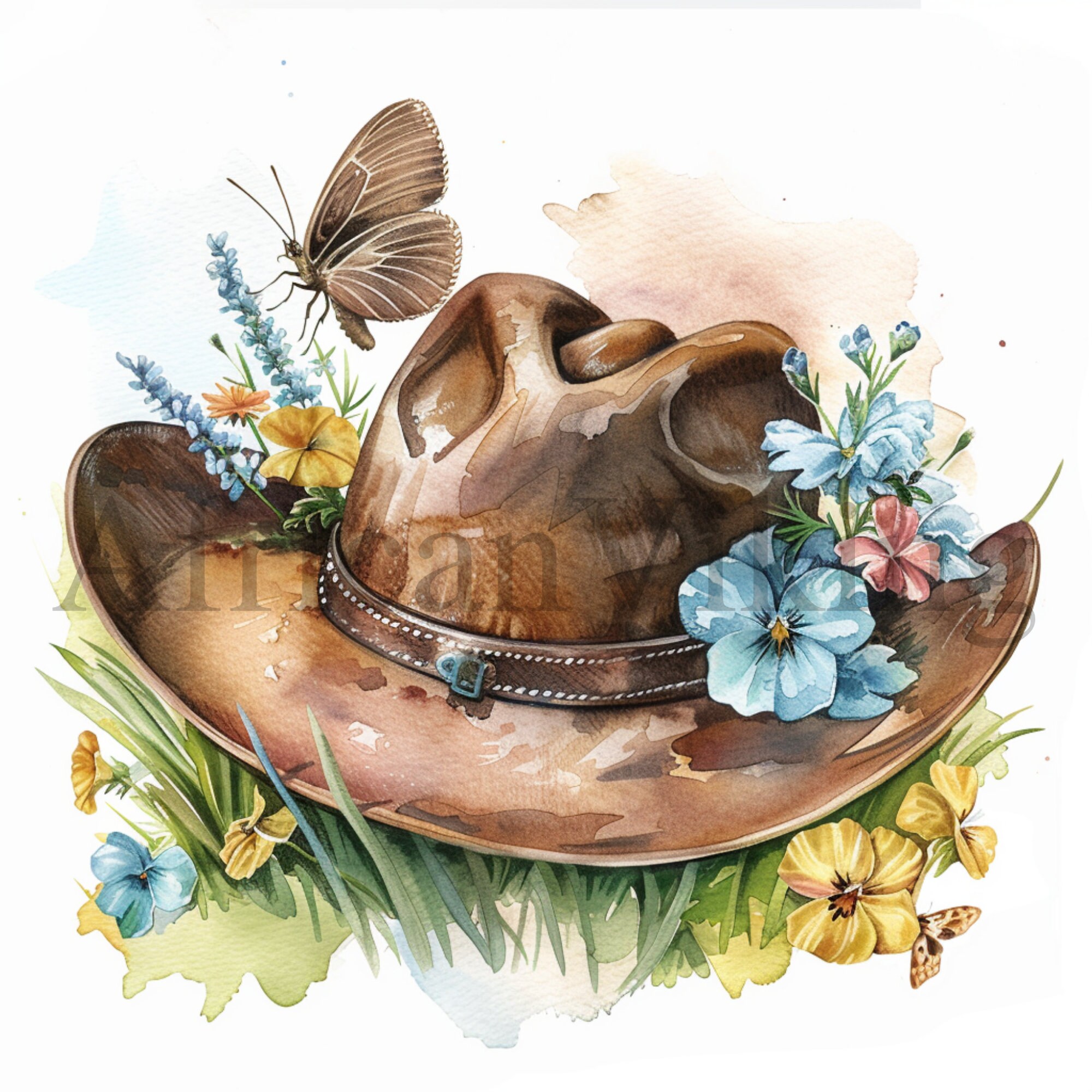 Floral Cowboy Hat Clipart 10 High Quality Jpgs Digital Download Nursery ...