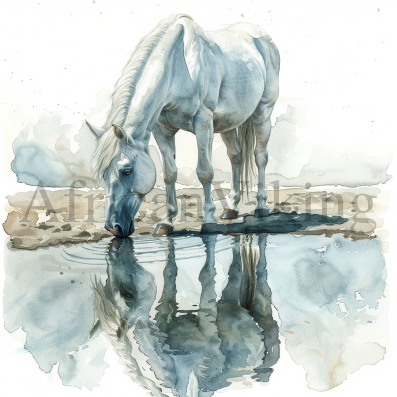 White Horse Watercolor Clipart: Nursery Art Prints (digital Download ...