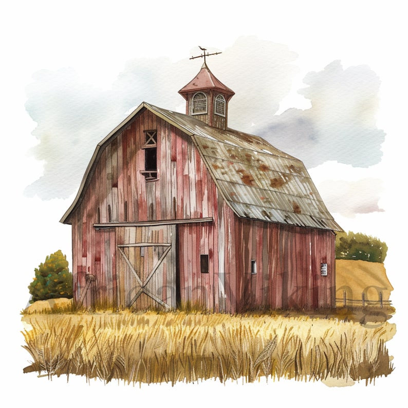 Watercolor Old Barn Clipart 10 High Quality Jpgs Digital Download Card ...