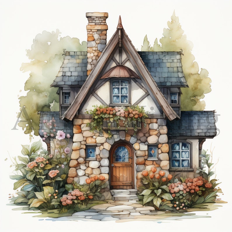 Stone Cottage Clipart | 10 High Quality Jpgs | Digital Download | Card ...