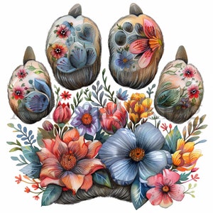 Floral Paw Prints Clipart | 10 High Quality Jpgs | Digital Download ...
