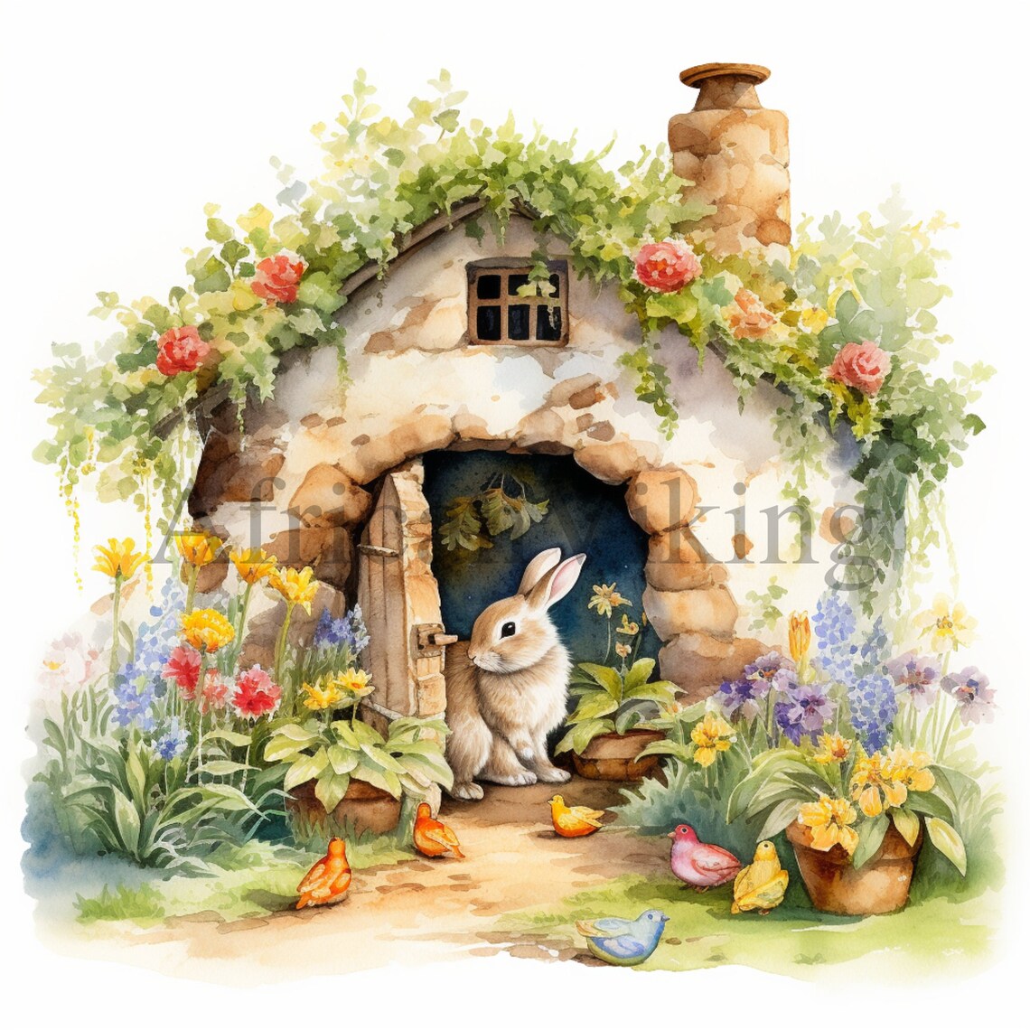 Bunny House Clipart 10 High Quality Jpgs Watercolor Bunny Junk Journals ...