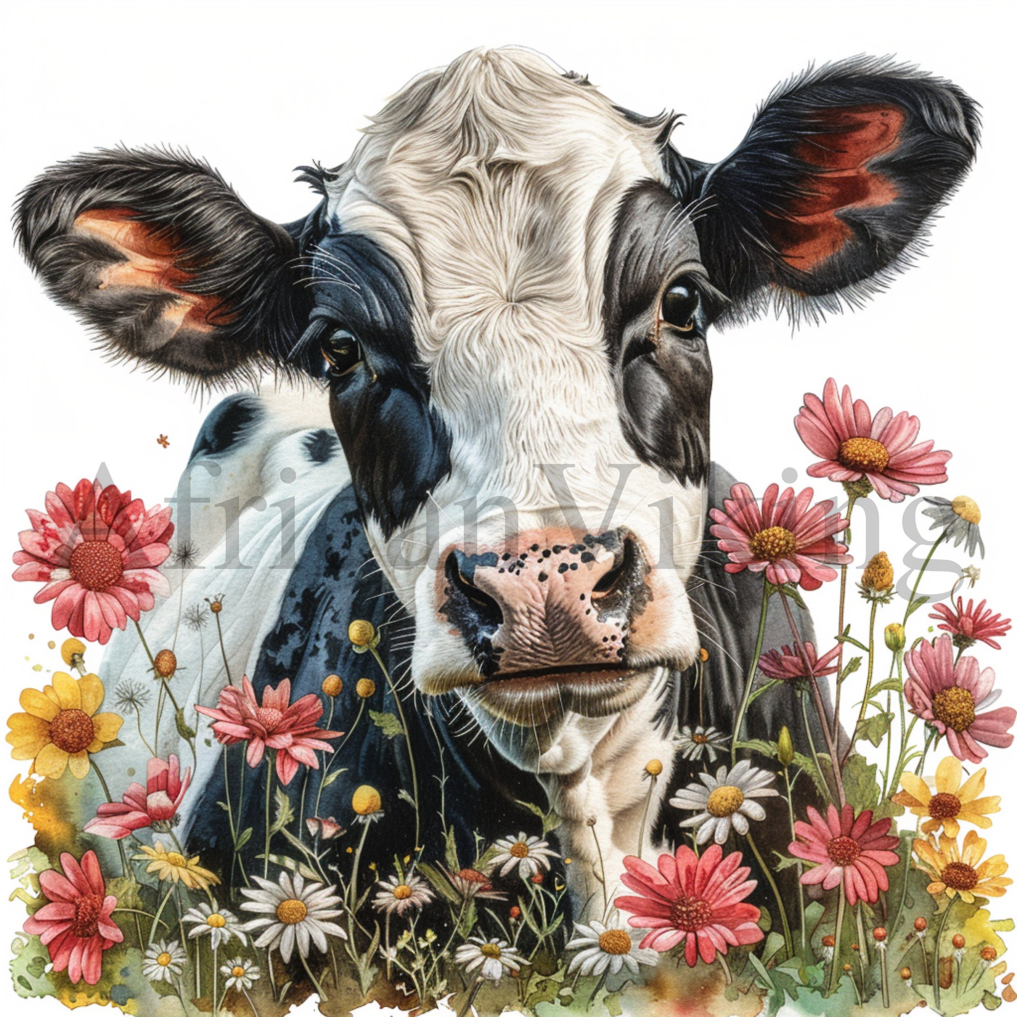 Cow and Flowers Watercolor Clipart: Nursery Art (digital Download) - Etsy