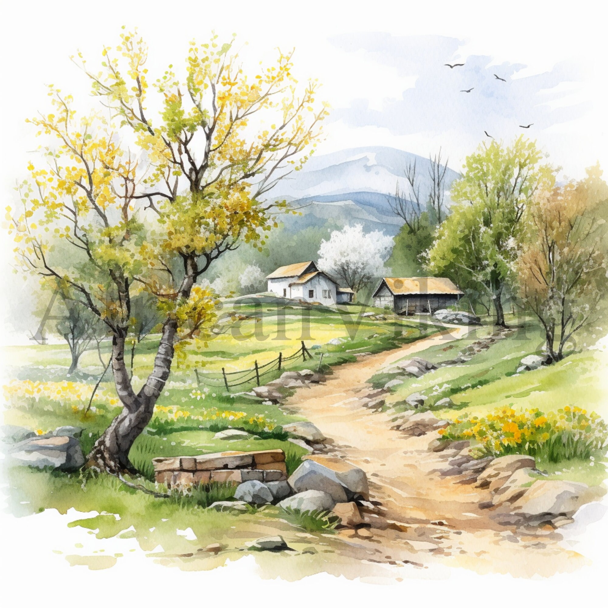 Spring Countryside Clipart 10 High Quality Jpgs Digital Download Mixed ...