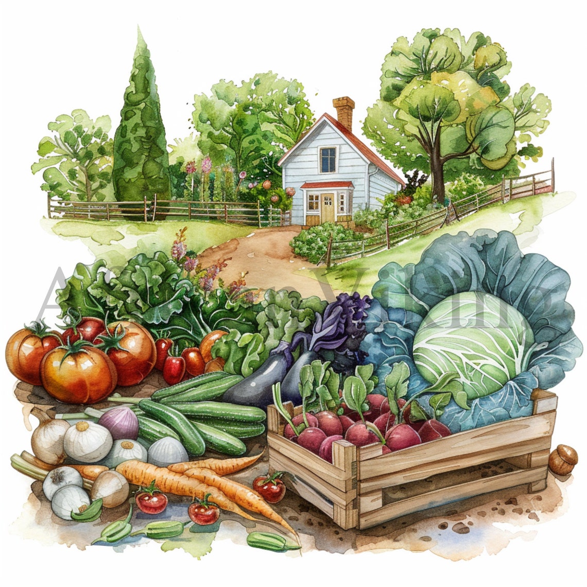 Vegetable Garden Clipart: Farmhouse JPG Images (digital Download) - Etsy