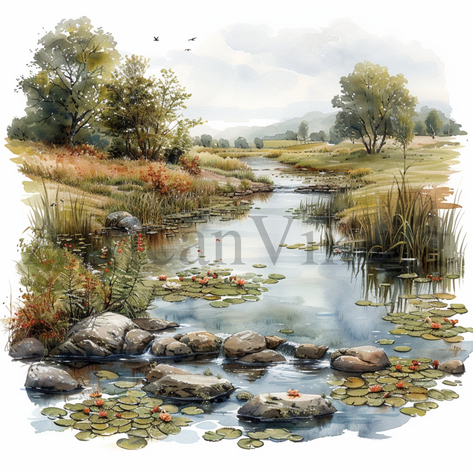 Country Ponds Clipart | 10 High Quality Jpgs | Digital Download | Pond ...