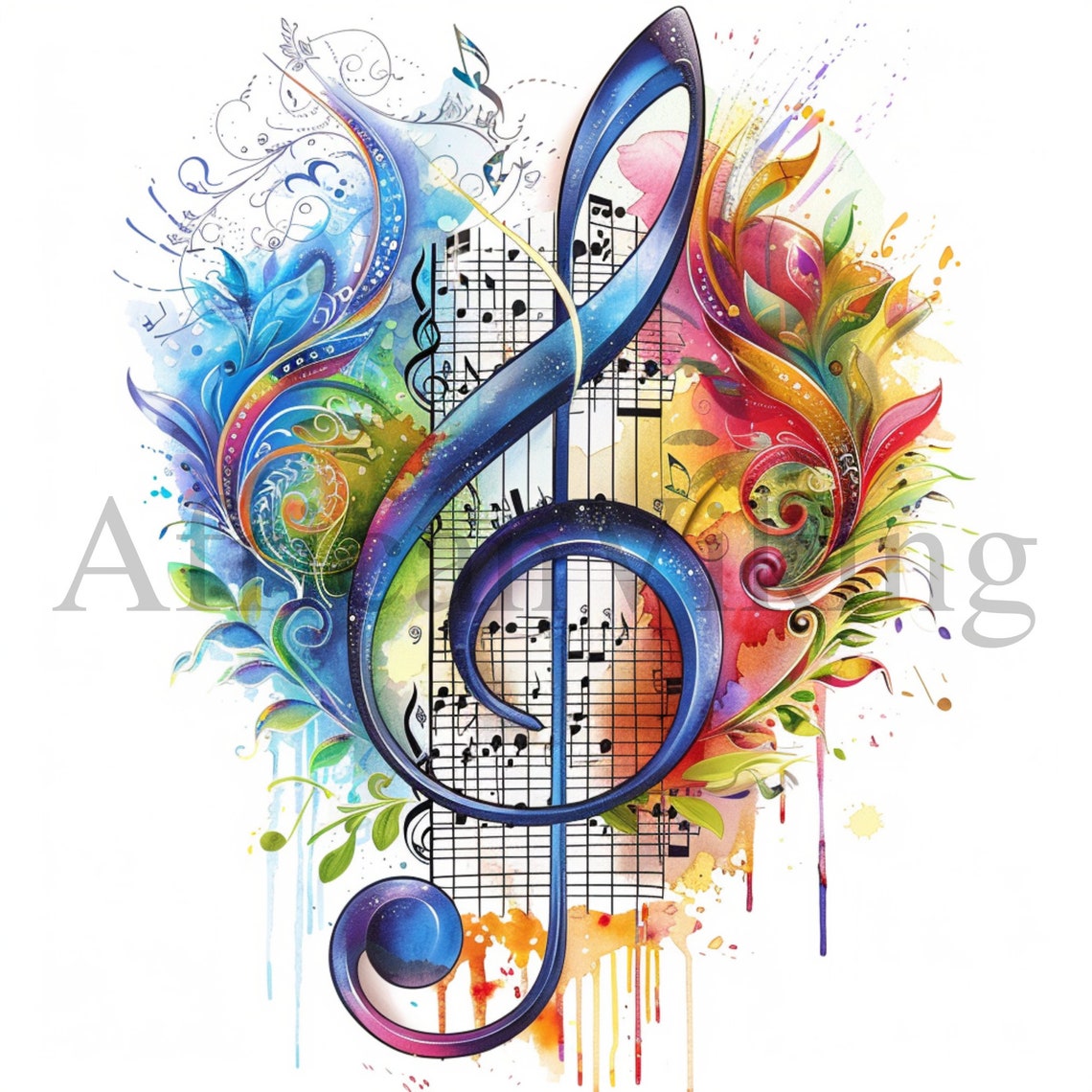 Watercolor Music Notes Clipart 10 High Quality Jpgs Digital Download ...