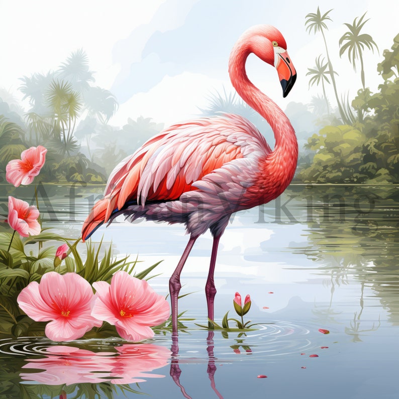Watercolor Flamingo Clipart | Tropical Bird Art, Nursery Decor (digital ...