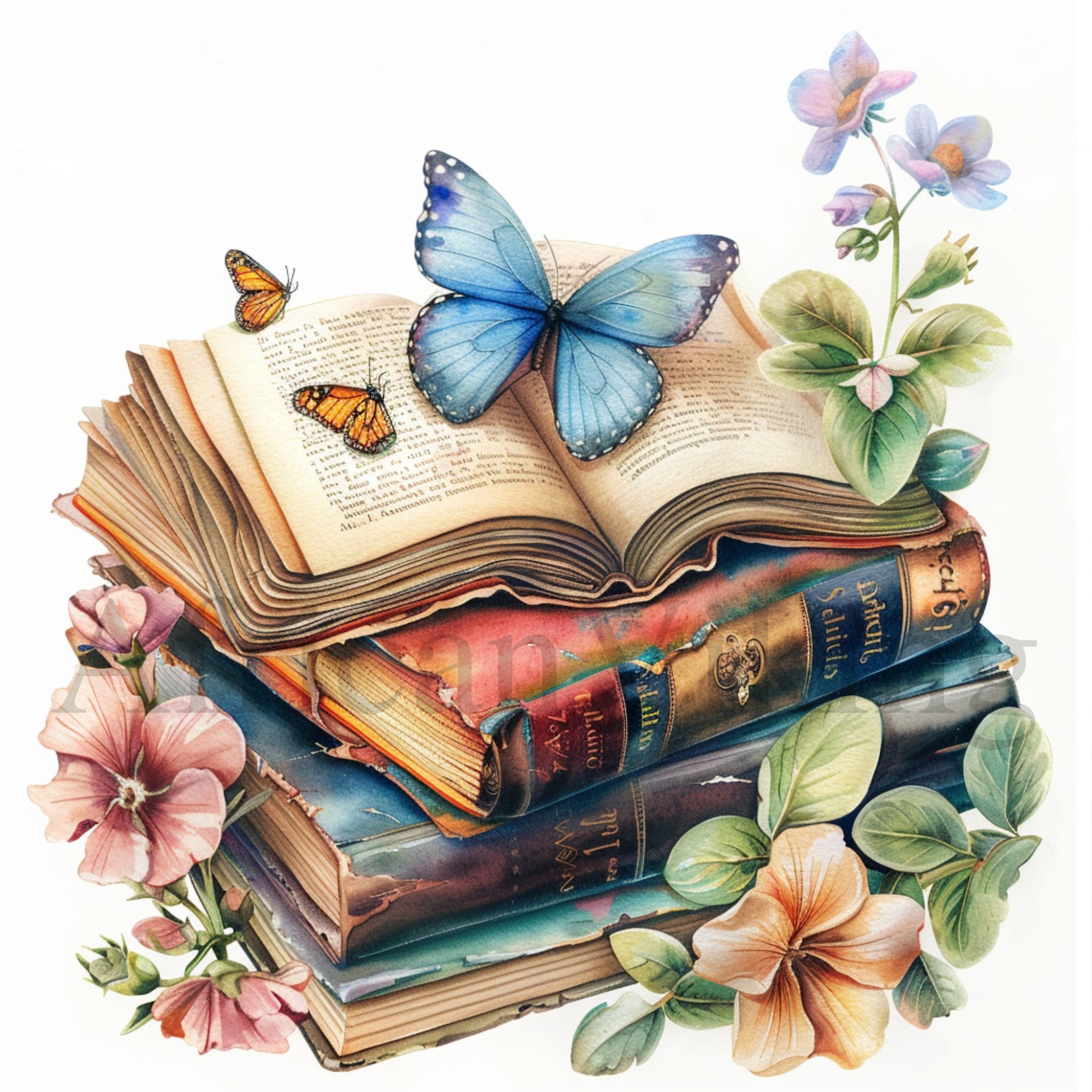 Floral Books Clipart 10 High Quality Jpgs Digital Download Book With ...