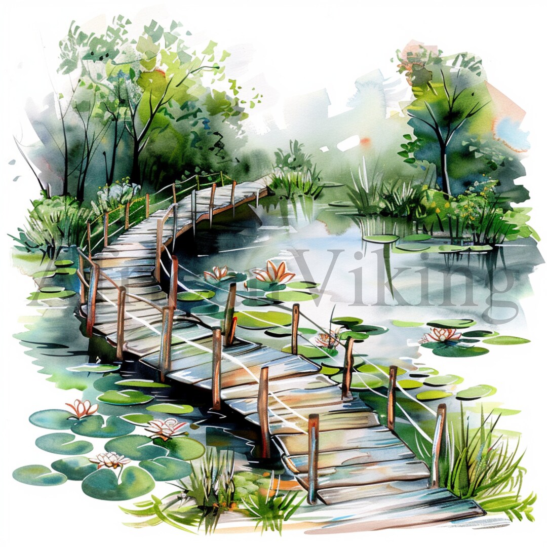 Watercolor Pond Dock Clipart | 10 High Quality Jpgs | Digital Download ...