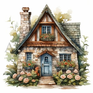 Stone Cottage Clipart | 10 High Quality Jpgs | Digital Download | Card ...