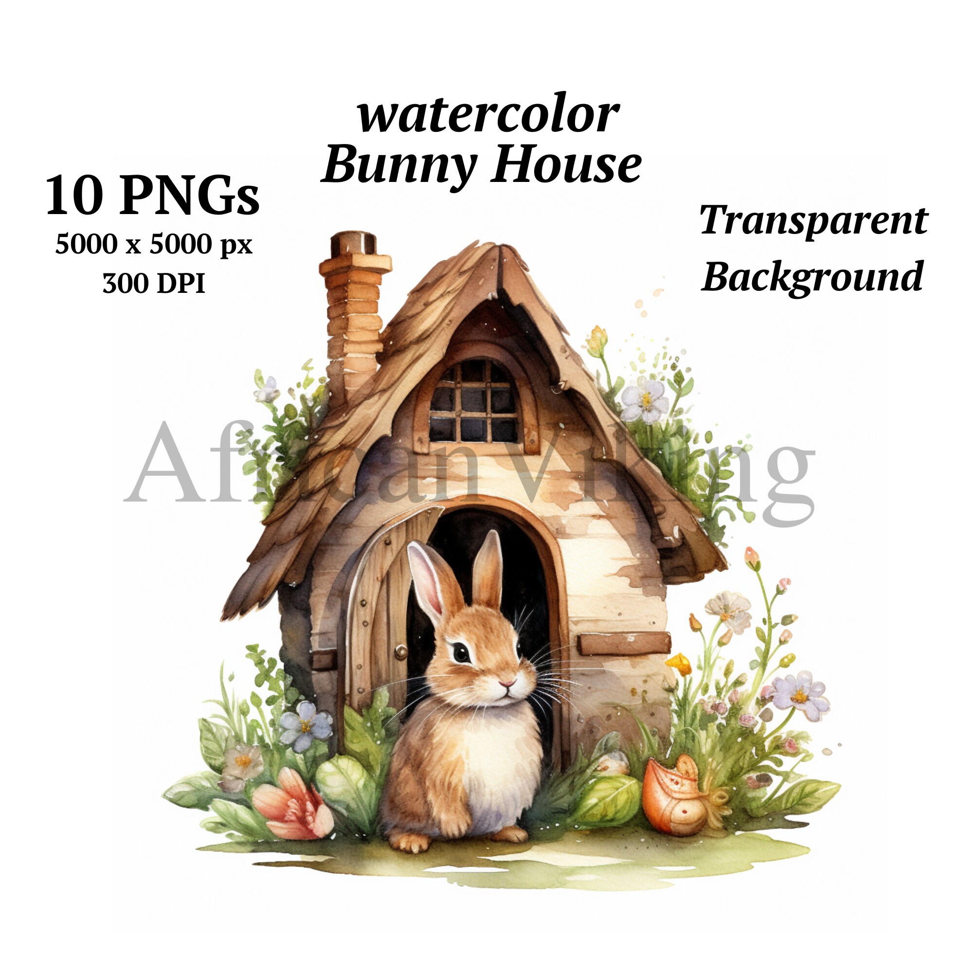Watercolor Bunny House Clipart 10 High Quality Pngs Junk Journals ...