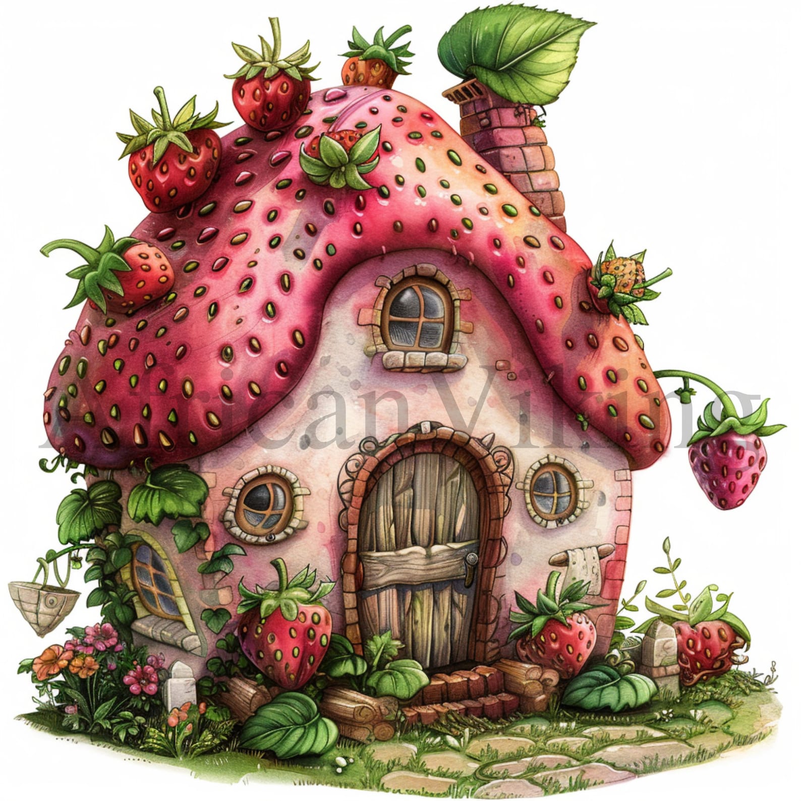 Strawberry House Clipart: Fairy Fruit Houses, Printable Artwork ...