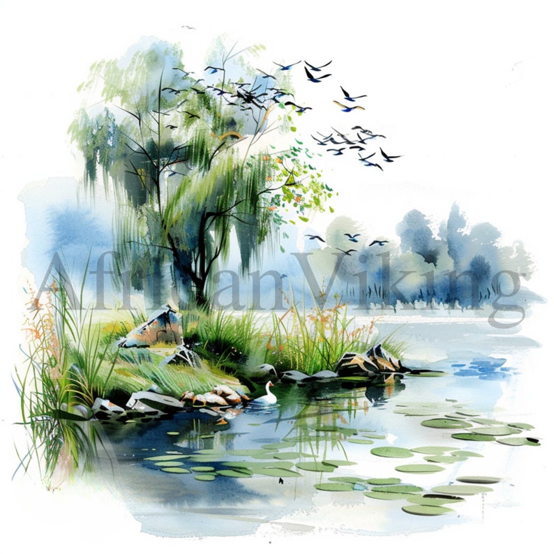 Watercolor Pond Clipart 10 High Quality Jpgs Digital Download Printable ...