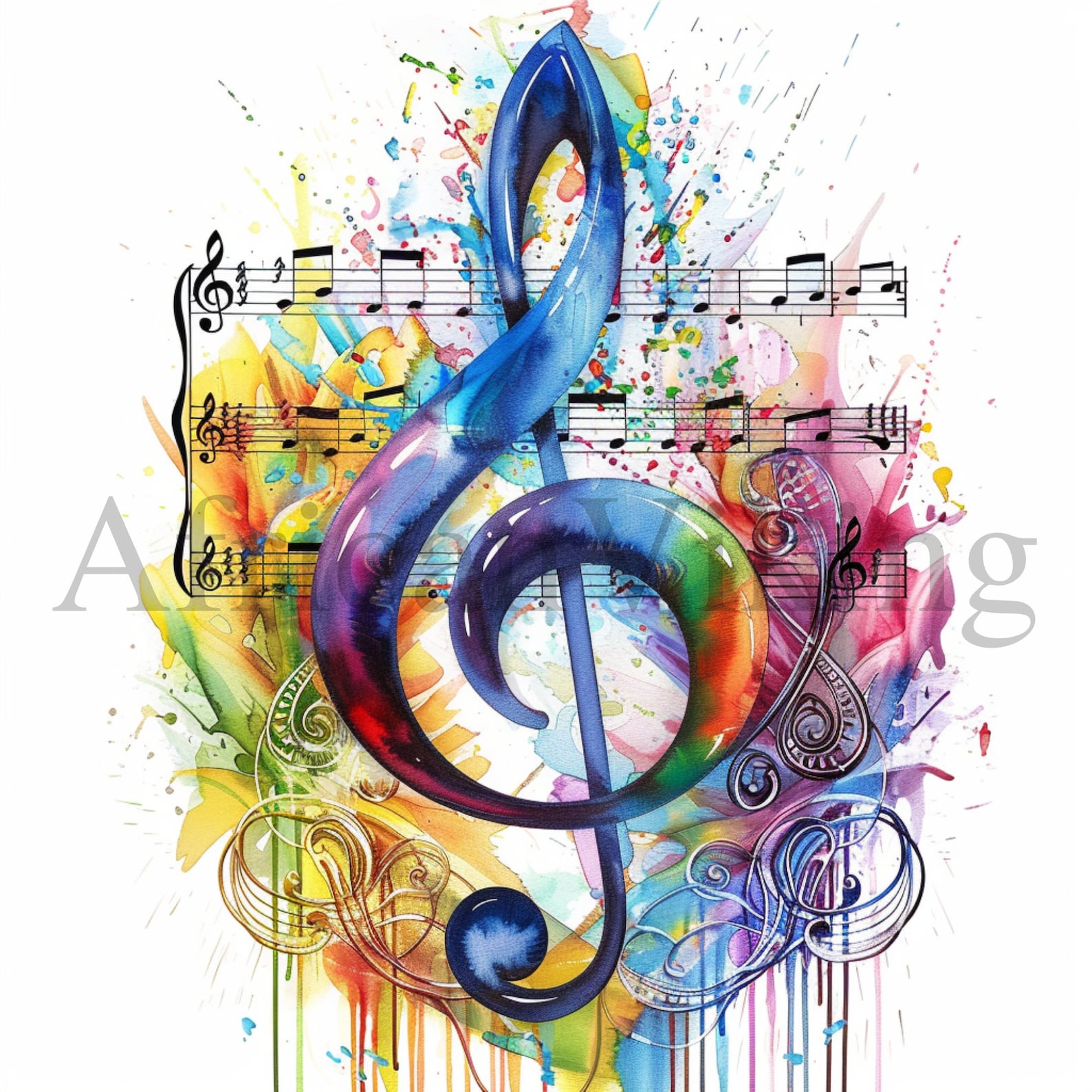 Watercolor Music Notes Clipart 10 High Quality Jpgs Digital Download ...