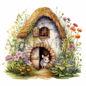 Watercolor Mouse House Clipart | Whimsical Jpgs (digital Download) - Etsy