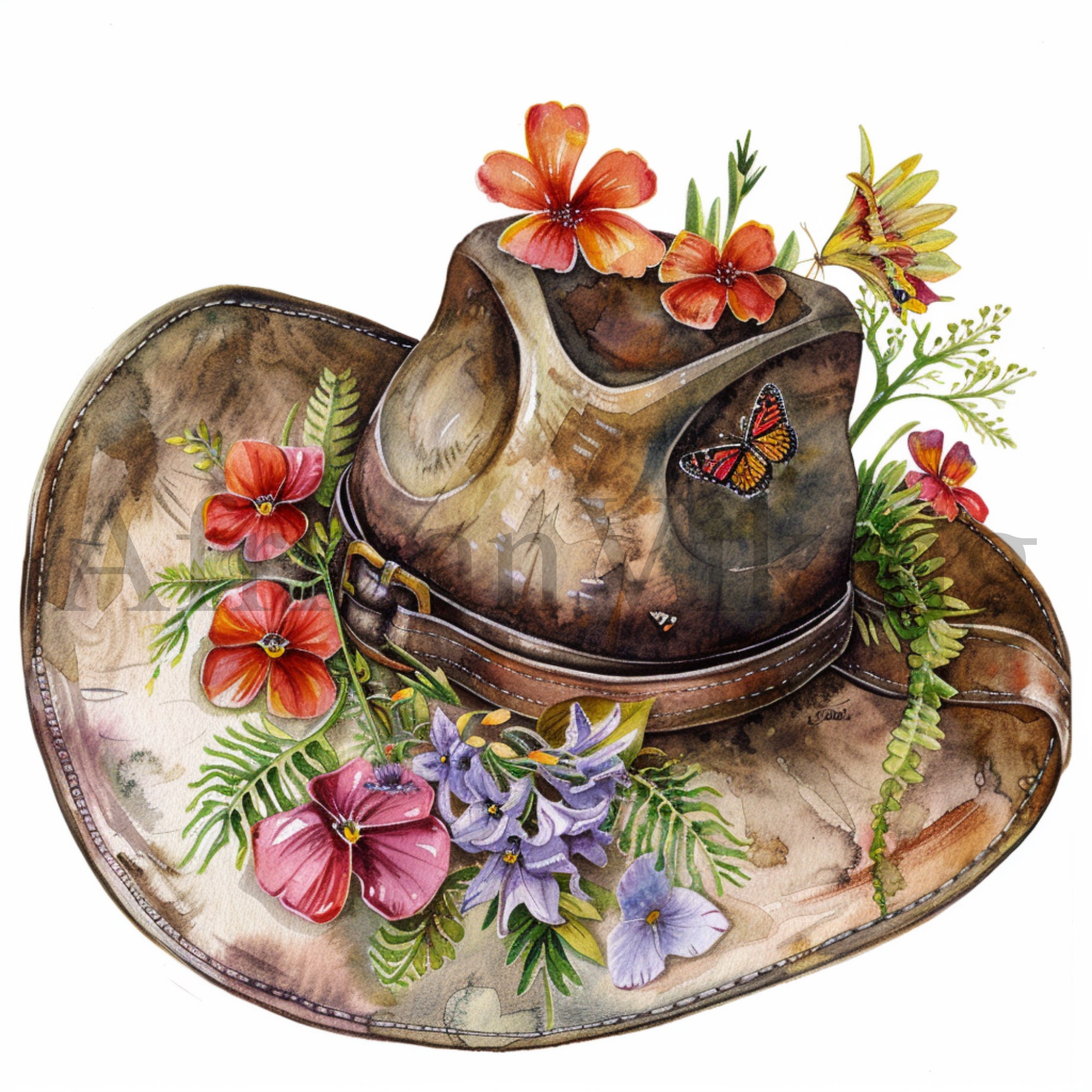 Floral Cowboy Hat Clipart 10 High Quality Jpgs Digital Download Nursery ...