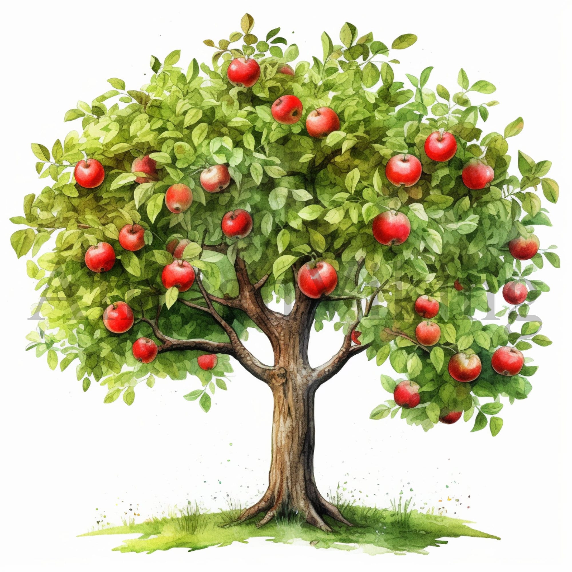 Watercolor Apple Trees Clipart 10 High Quality Jpgs Digital Download Apple Tree Clipart Card ...