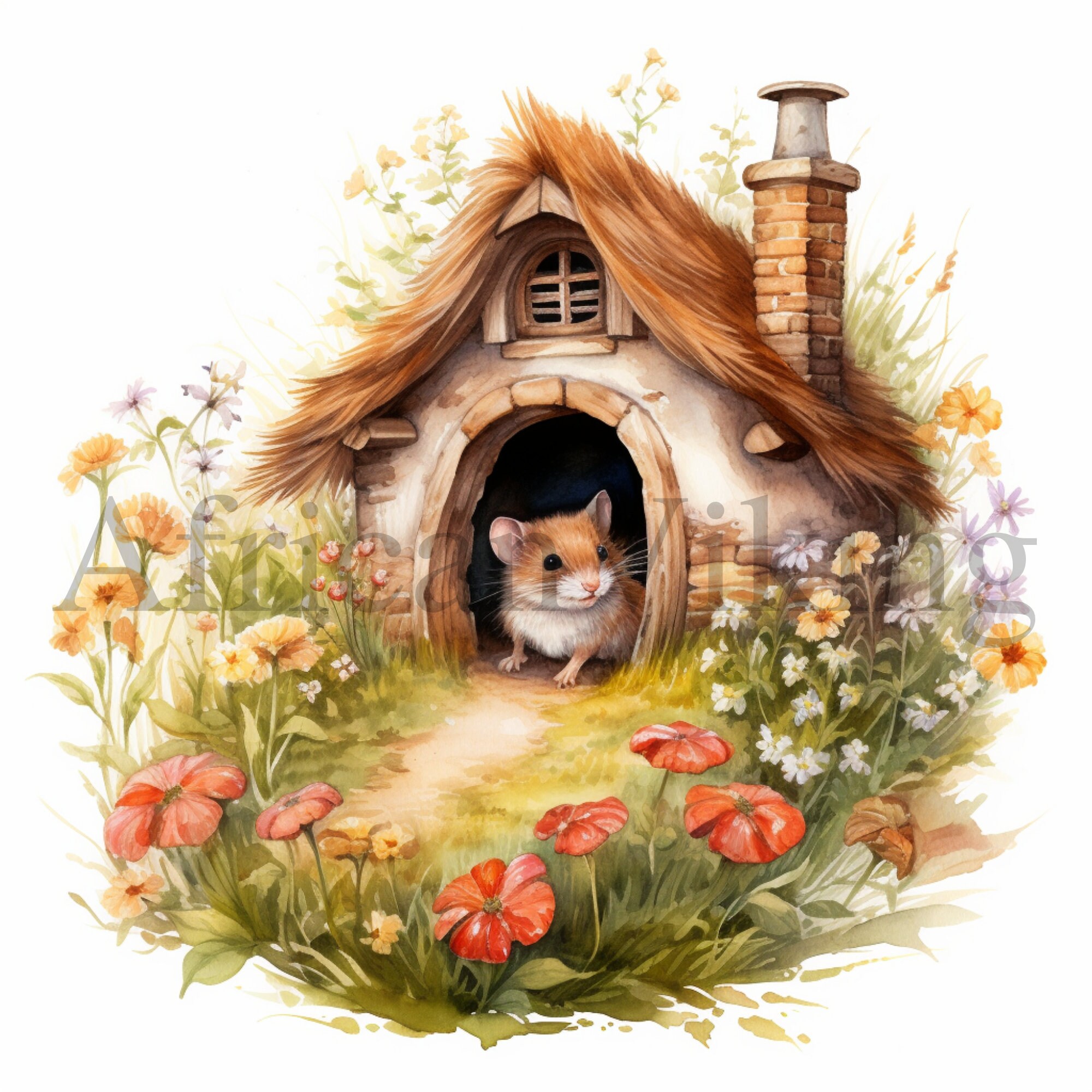 Watercolor Mouse House Clipart | 10 High Quality Jpgs | Digital ...