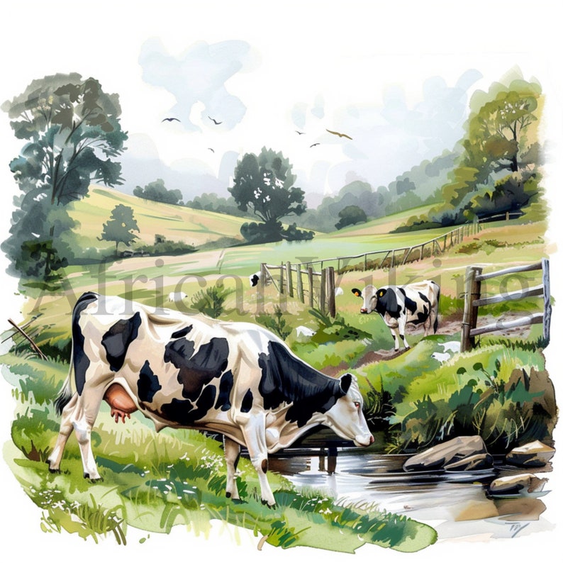 Watercolor Countryside Animals Clipart 10 High Quality Jpgs Digital ...