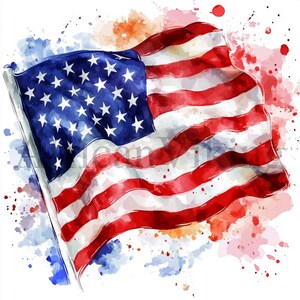 Watercolor American Flag Clipart | 10 High Quality Jpgs | Digital ...