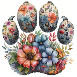 Floral Paw Prints Clipart | 10 High Quality Jpgs | Digital Download ...