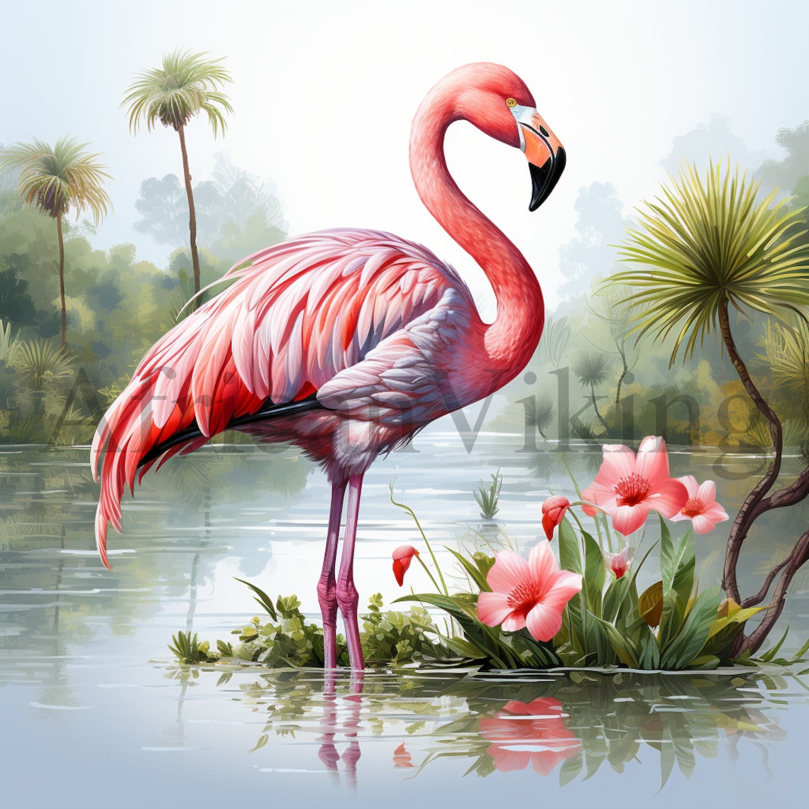 Watercolor Flamingo Clipart | Tropical Bird Art, Nursery Decor (digital ...