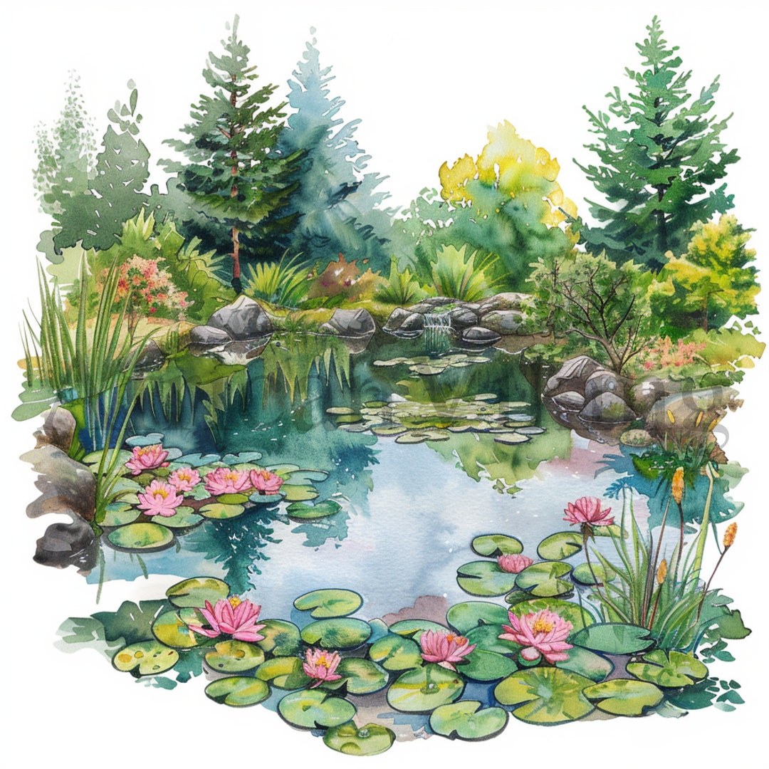 Watercolor Pond Clipart | 10 High Quality Jpgs | Digital Download ...