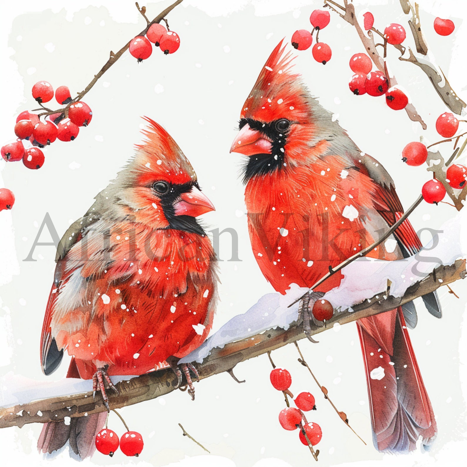 Watercolor Winter Red Cardinals Clipart | 10 High Quality Jpgs ...