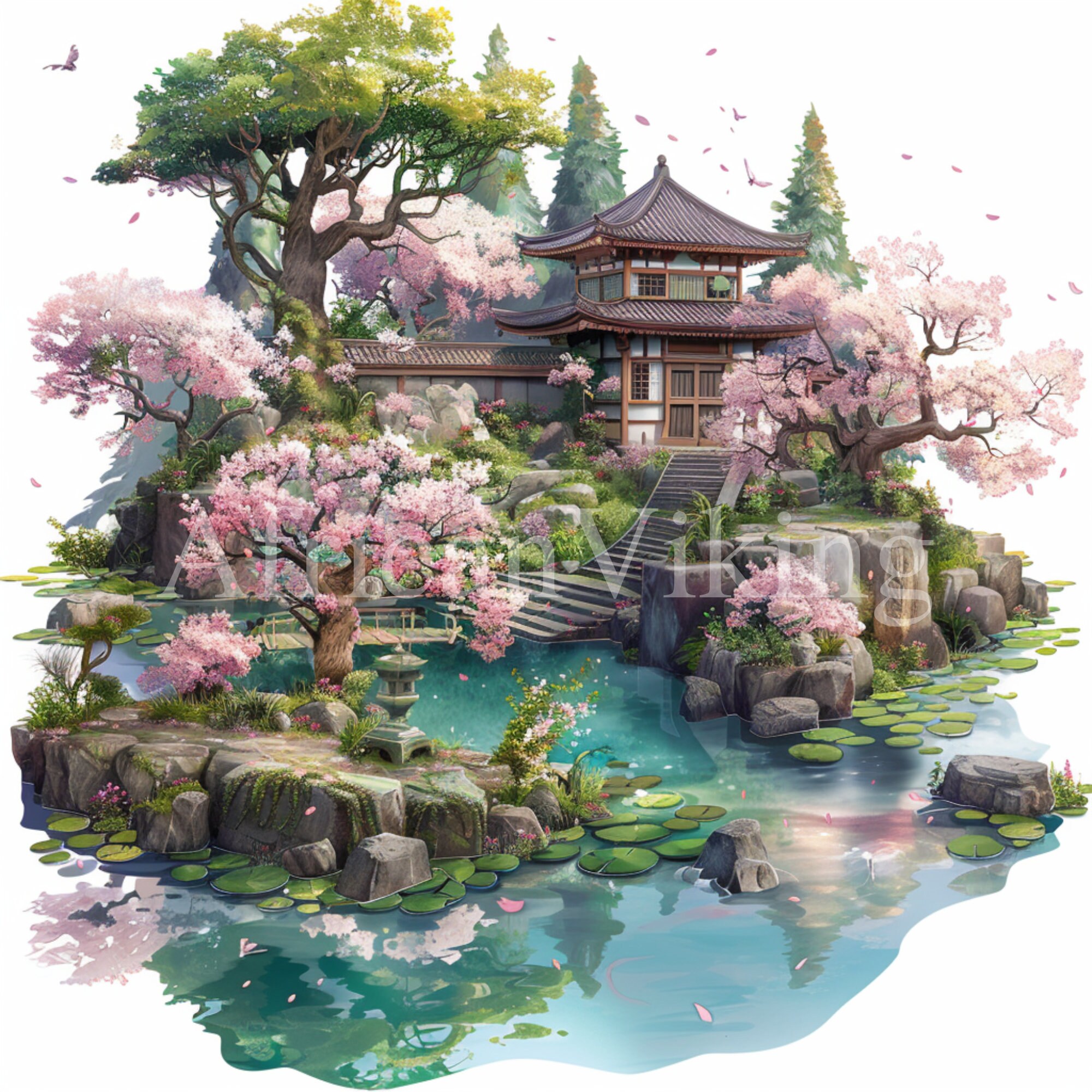 Japanese Landscape Clipart | 10 High Quality Jpgs | Mixed Media ...