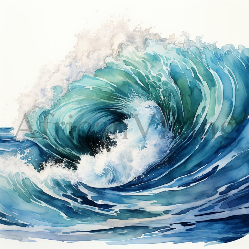 Watercolor Ocean Waves Clipart | 10 High Quality Jpgs | Digital ...