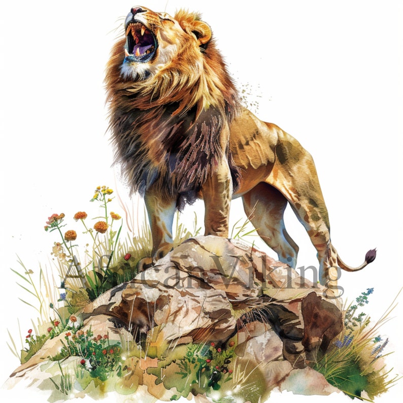 Watercolor Roaring Lion Clipart 13 High Quality Jpgs Digital Download ...