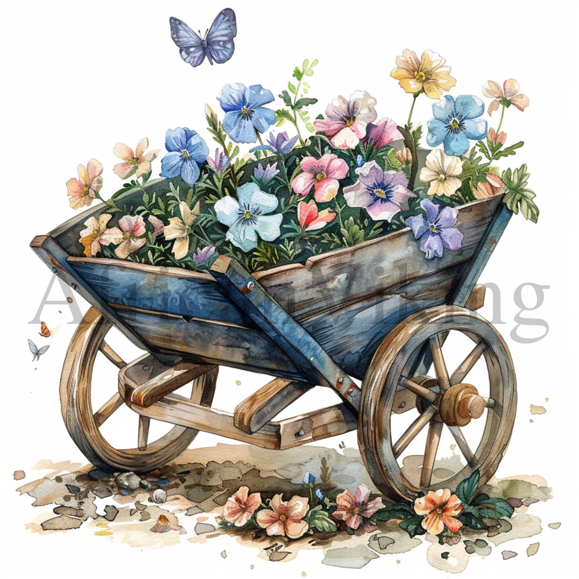 Wheelbarrow With Flowers Clipart 10 High Quality Jpgs Digital Download Card Making Digital Paper ...