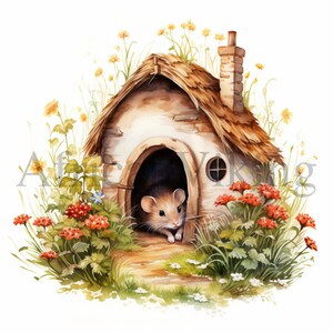 Watercolor Mouse House Clipart | 10 High Quality Jpgs | Digital ...